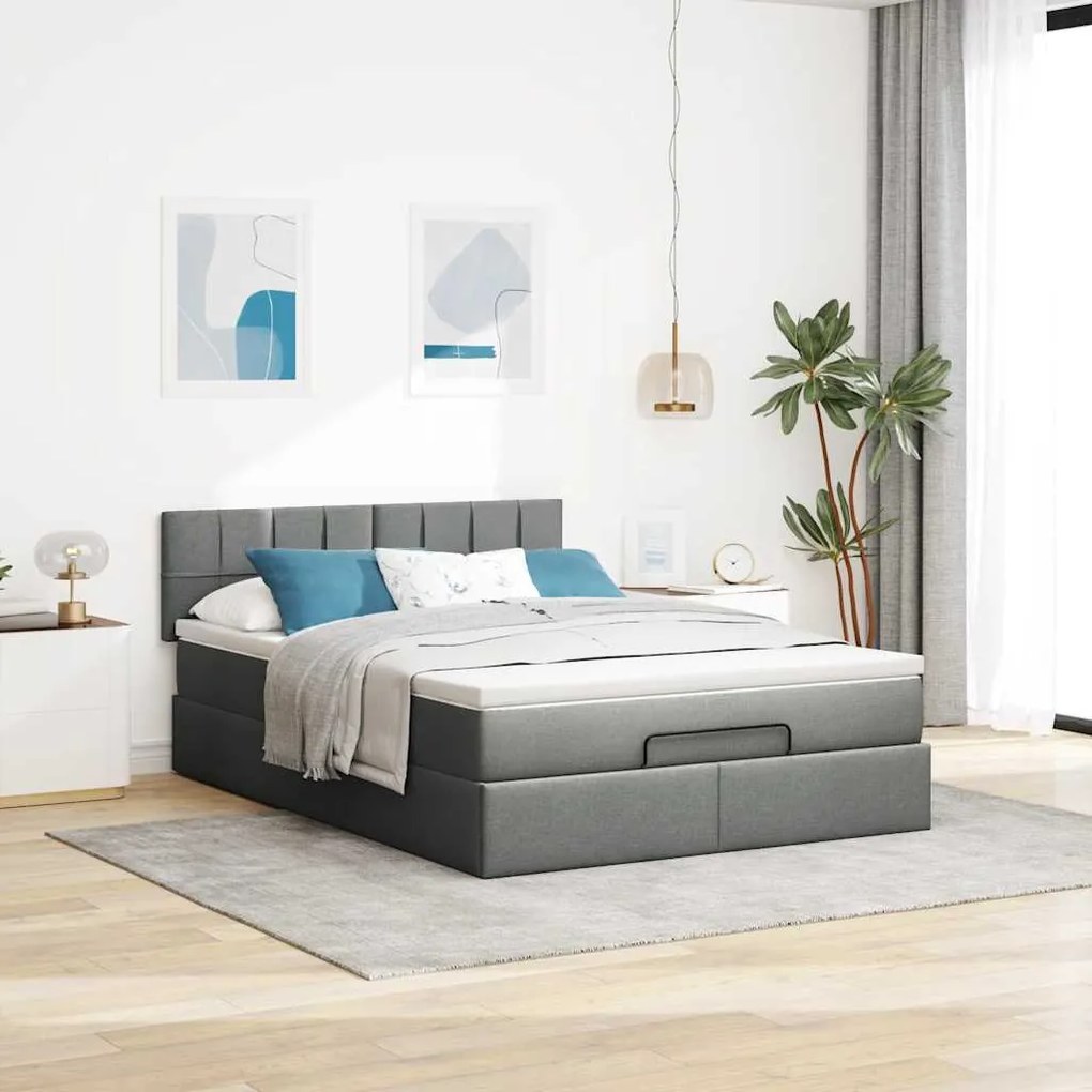 Osmanská postel s matrací & LED diody Tmavě šedá 140x190 cm 3312306