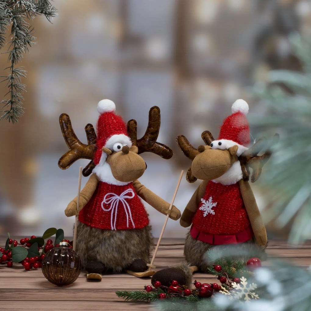 VÁNOČNÍ DEKORAČNÍ FIGURKA REINDEER 37 CM VÍCEBAREVNÁ