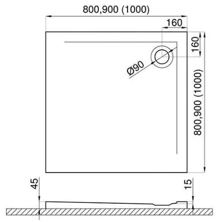 Polimat Čtvercová akrylátová sprchová vanička Geos 80x80 (90x90, 100x100) BST Barva: Černá - kamenná struktura, Rozměry (cm): 100x100