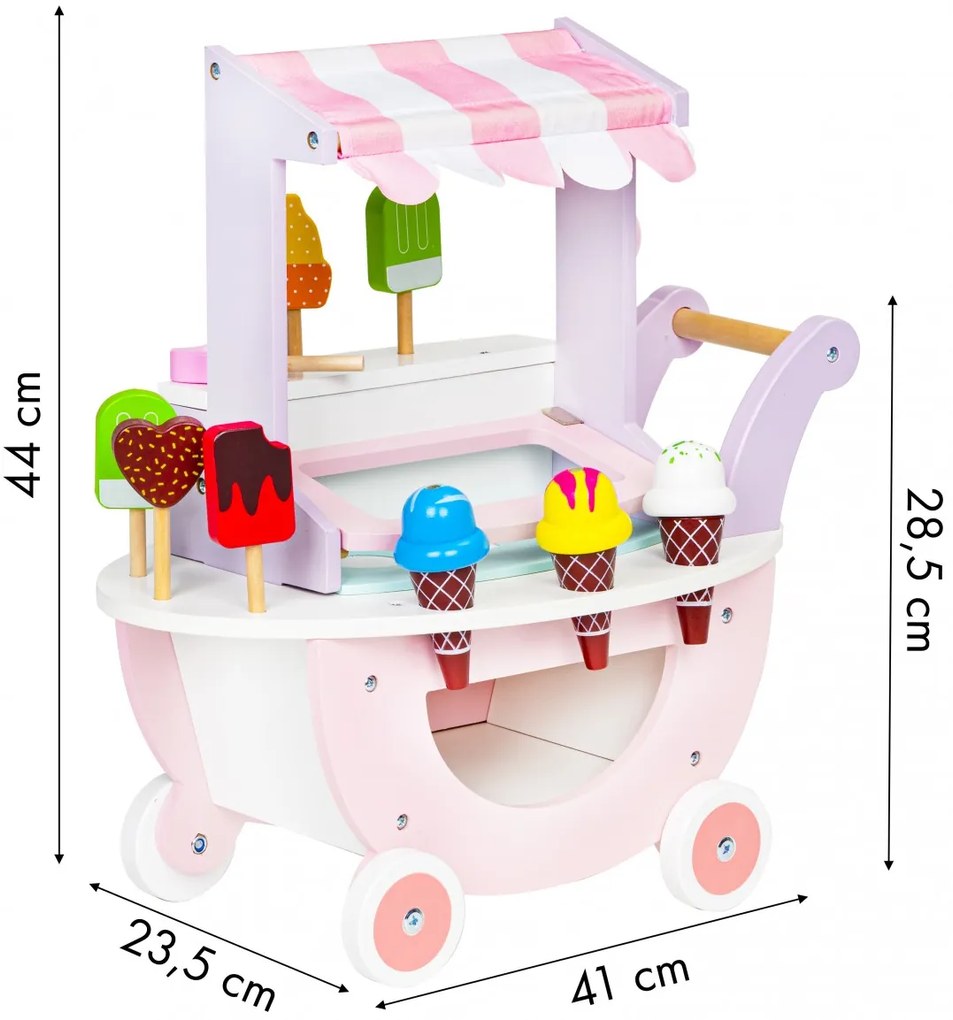 Dřevěný vozík Zmrzlinový obchod Ecotoys růžový