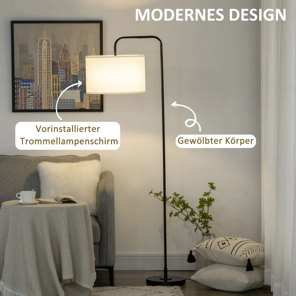 HOMCOM Stojací lampa s nožním spínačem, podlahová lampa s látkovým stínidlem, ocel, černá