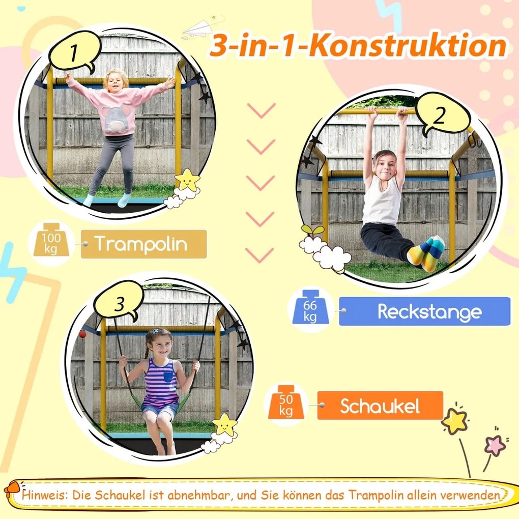 Costway Obdélníková trampolína 3-in-1 pro děti trampolína pro volný čas se sítí