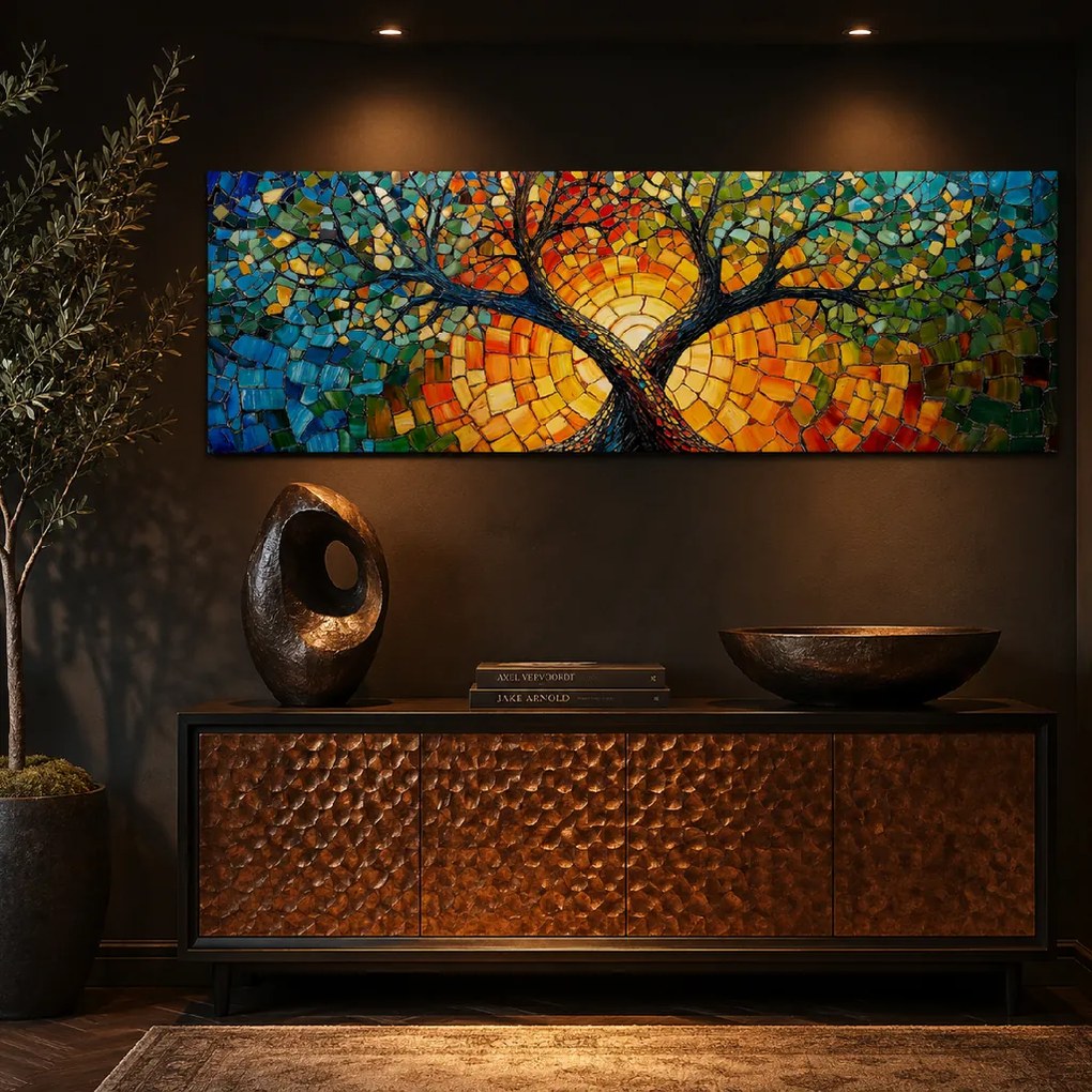Obraz na plátně - Strom života Sluneční energie FeelHappy.cz Velikost obrazu (šířka x výška): 300 x 100 cm