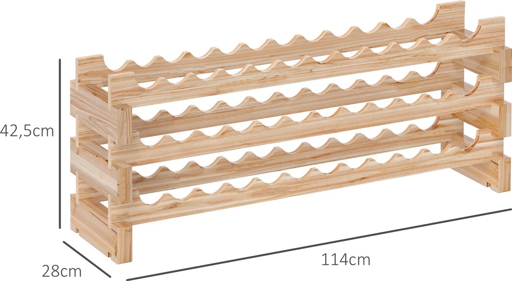 HOMCOM regál na lahve pro 36 lahví, 3-patrový modulární vinný regál, 114×28×42,5 cm, přírodní dřevo