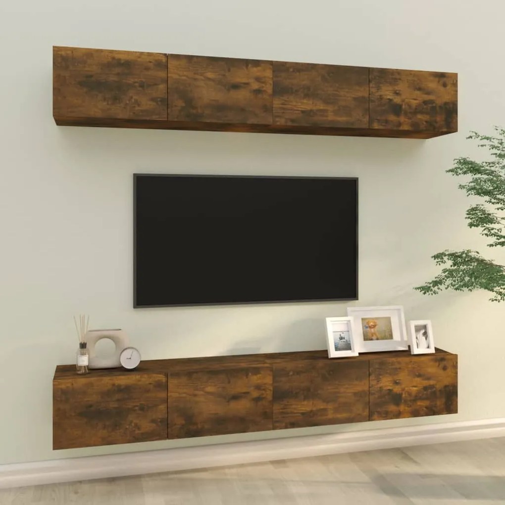 Nástěnné TV skříňky 4 ks kouřový dub 100 x 30 x 30 cm