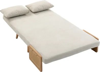 HOMCOM skládací 2-místná pohovka, 3-v-1 chenille 103 cm, nastavitelná opěradla, 2 polštáře, dřevěné područky, krémová