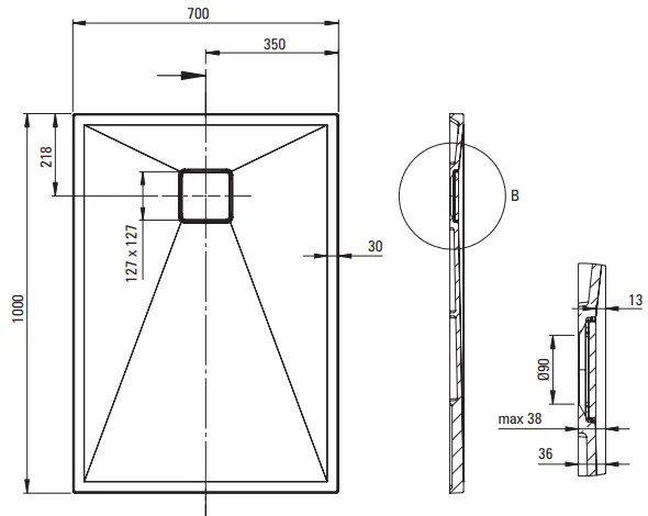 Aplomo Correo obdélníková sprchová vanička, šedá Rozměr vaničky: 100x70cm