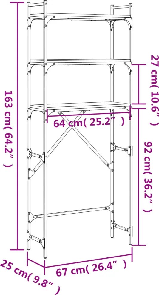 vidaXL Regál nad pračku 67 x 25 x 163 cm kompozitní dřevo [838987] Barva: dub sonoma