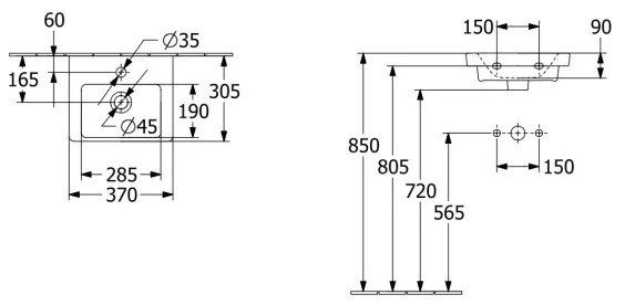 Villeroy & Boch 43703701 - Závěsné umyvadlo SUBWAY 37x30,5 cm keramika/bílá
