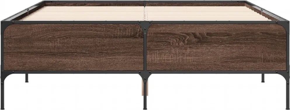 Rám postele hnědý dub 135 x 190 cm kompozitní dřevo a kov 3279816