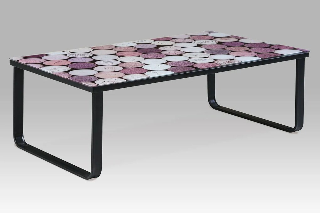 Artium Konferenční stolek 105x55x32 cm, sklo s potiskem "korek"/černá -  CT-1010 CORK