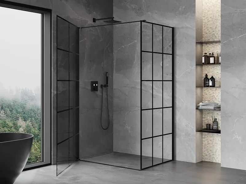 Mexen Mist-B, 1-křídlý výklopný sprchový kout, levý, 90 x 110 cm, černá mřížka, černý - 8A2T-090-110-70-77-L