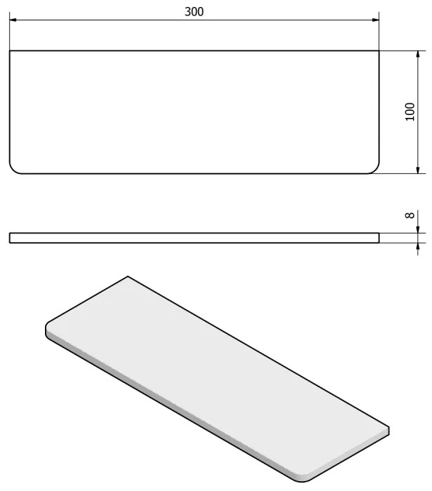 Sapho Police 300x100x8mm, čiré sklo 23479