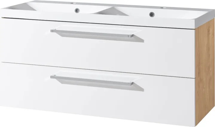 Mereo Mereo, Bino, koupelnová skříňka s umyvadlem z litého mramoru 121 cm, bílá, dub, CN673M