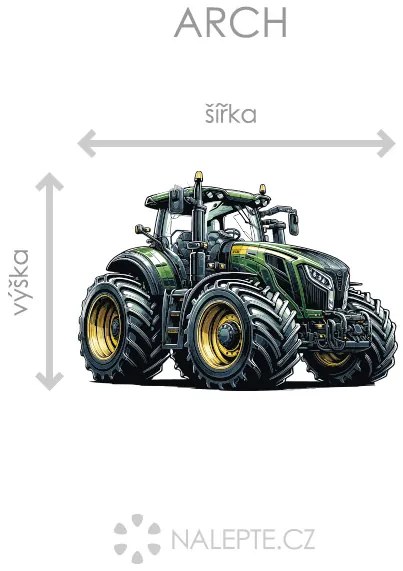 Zelený traktor textilní přelepitelná samolepka na zeď arch 45 x 31 cm