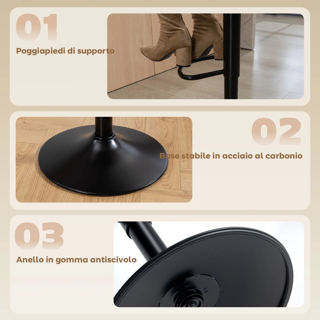 HOMCOM set 2 barových židlí s nastavitelnou výškou a opěrkou nohou, z PU kůže a oceli, 39,5x44x88-110 cm, krémová