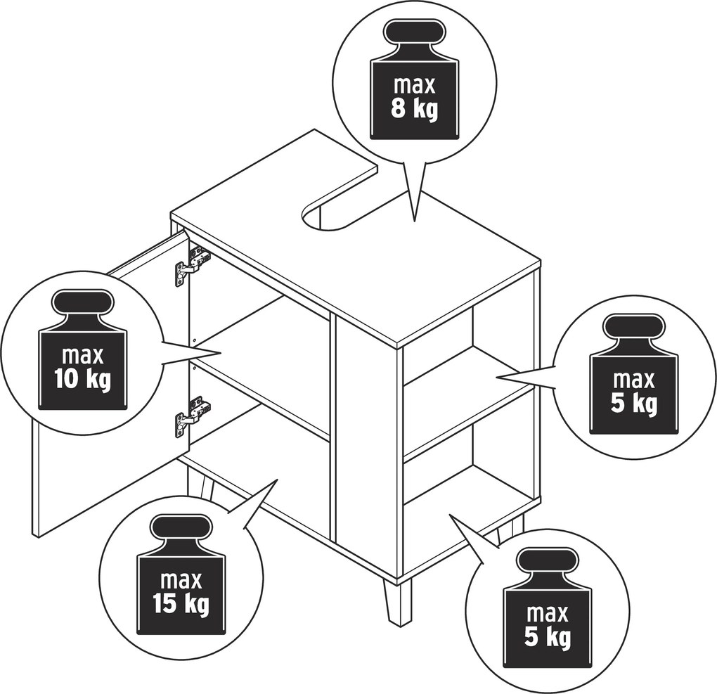 Tchibo - Skříňka pod umyvadlo s dvířky a bočním prostorem - barva: bílá