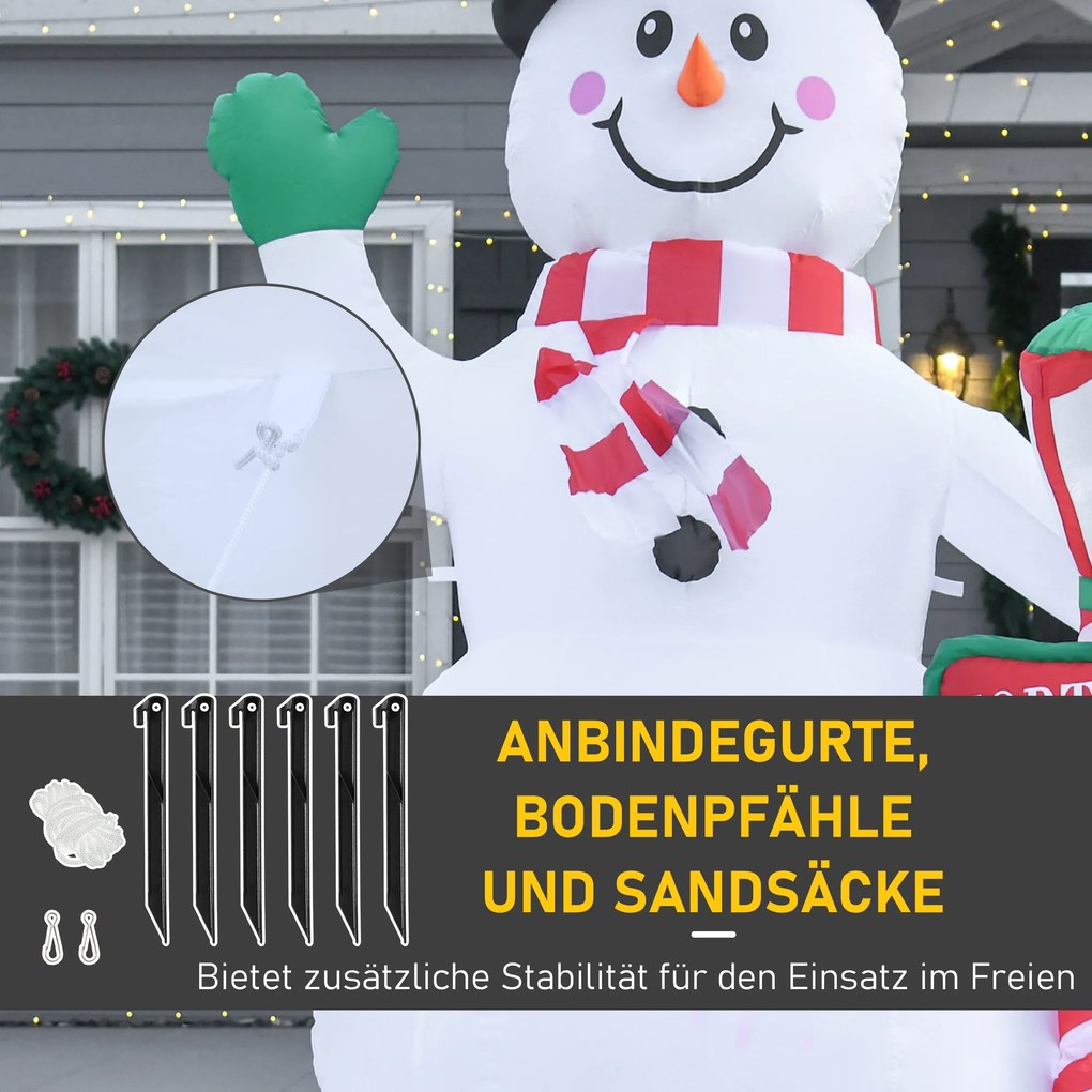 HOMCOM Vánoční dekorace, nafukovací sněhulák, 2,4 m, LED osvětlení, ventilátor, bílá