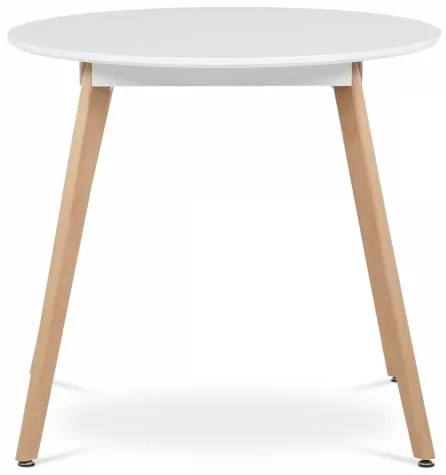 Jídelní stůl 80x80 bílý matný lak kovová kostrukce dřevěné nohy DT-316 WT