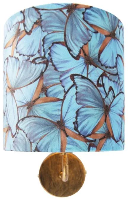 Vintage nástěnná lampa zlatá s odstínem sametového motýla - Matt