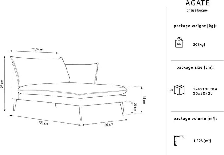 MUZZA LENOŠKA AGATE PRAVÁ 165 CM SAMET SVĚTLE ŠEDÁ