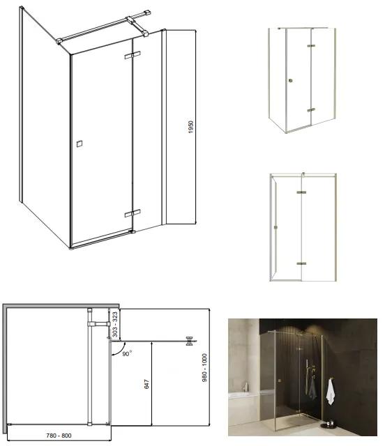 Besco Pixa 100x80/120x80 obdélníkový sprchový kout, gold Orientace: Levá, Rozměr sprch.dveří: 120cm