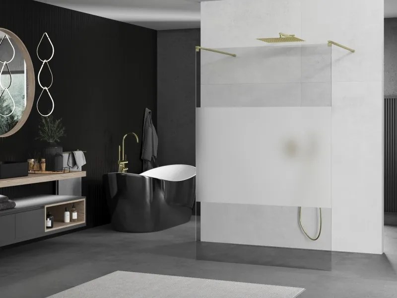 Mexen Kioto, sprchová zástěna Walk-In 100 x 200 cm, 8mm čiré sklo-námraza, zlatý matný profil, 800-100-002-55-35