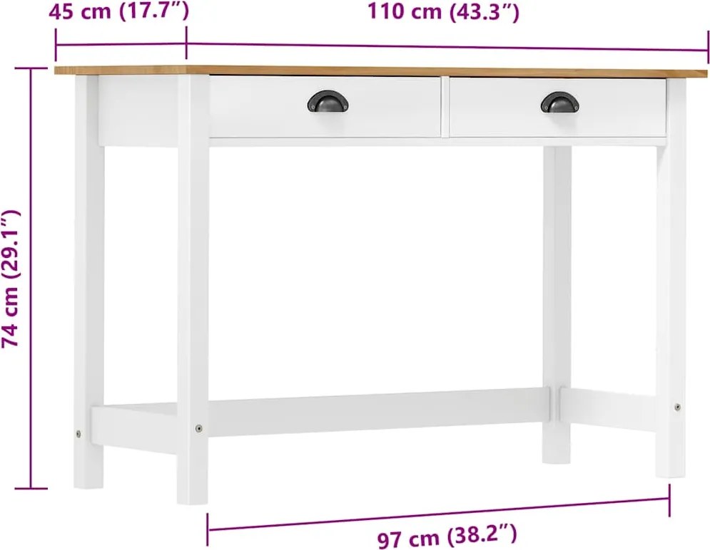 Konzolový stolek Hill 2 zásuvky 110x45x74 cm masivní borovice 288994