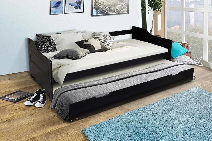 MAXMAX Dětská postel s výsuvnou přistýlkou z MASIVU 200x90 cm BABETA - černá 200x90 Ne