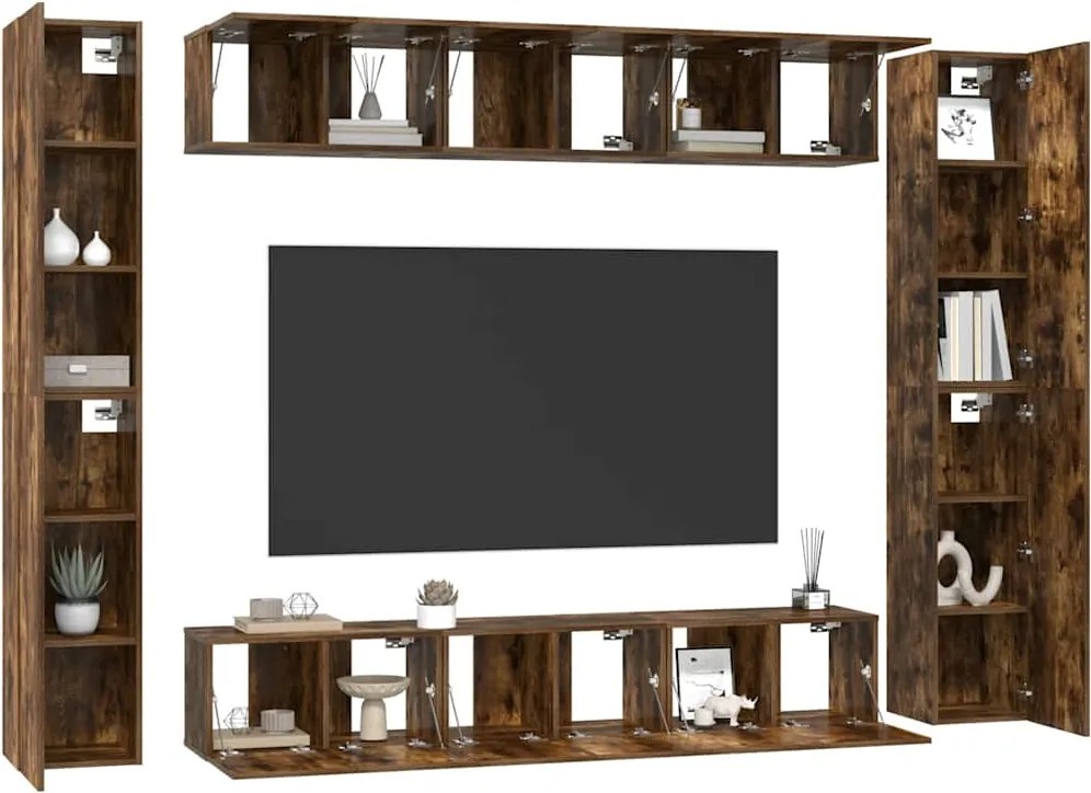 10dílný set TV skříněk kouřový dub kompozitní dřevo 3120248