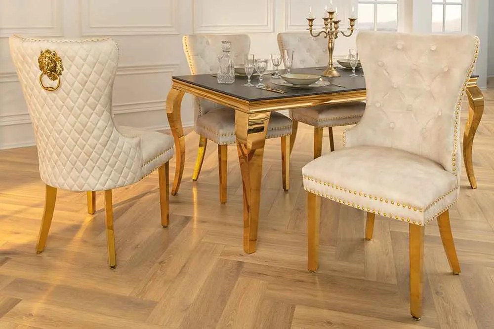 Designová židle Queen Lví hlava béžový samet - skladem