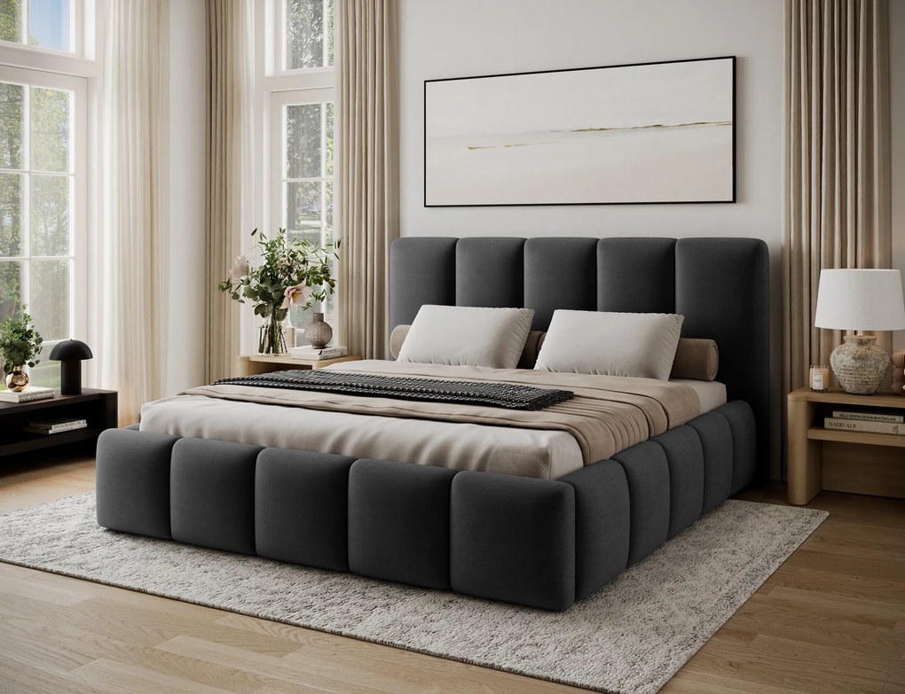 Postel Edvige + Dřevěný rám + plynový výtah + kontejner 160x200