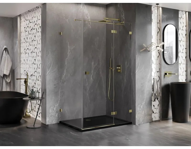 Mexen Lunar T, sklopný sprchový kout pravý 115 x 70 cm, 8mm čiré sklo, zlatý profil, 834T-115-070-50-00-P