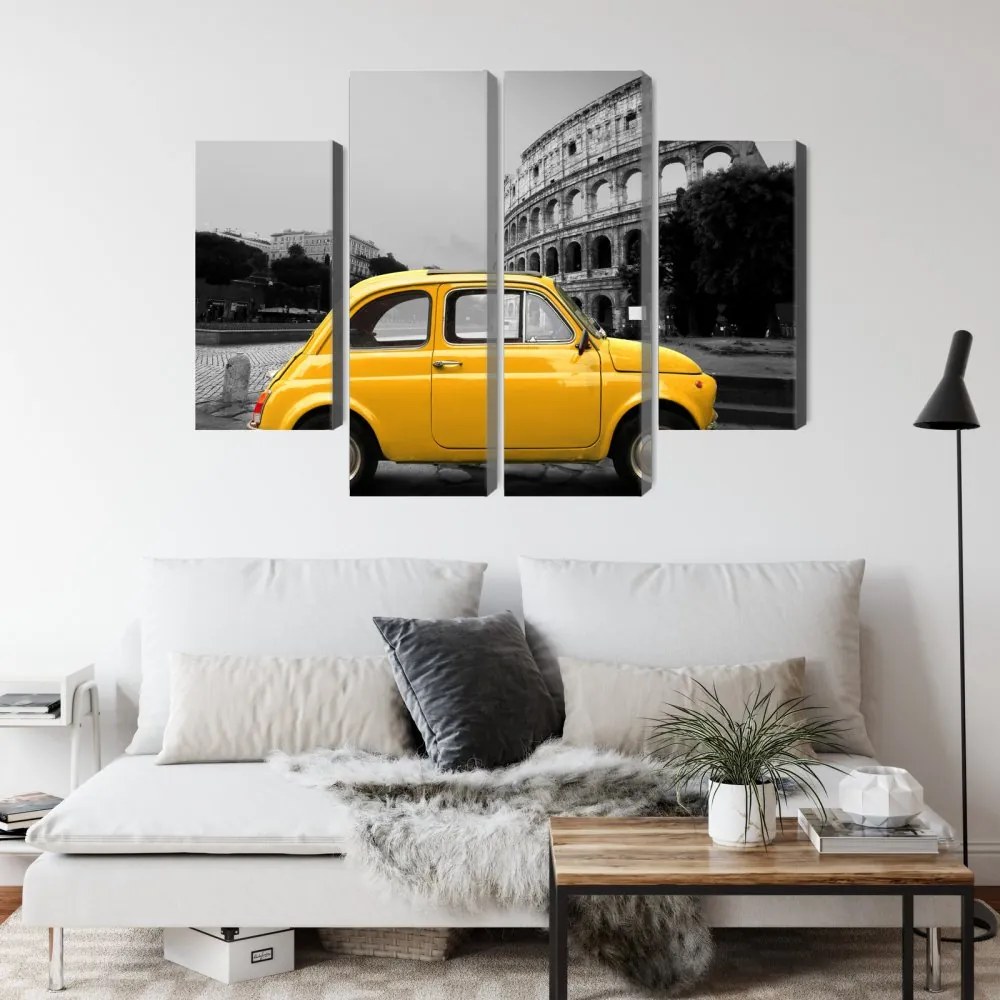 Vícedílný obraz Žluté Retro Auto Na Pozadí Kolosea Nedostatek Nedostatek Přírodní plátno 200x150
