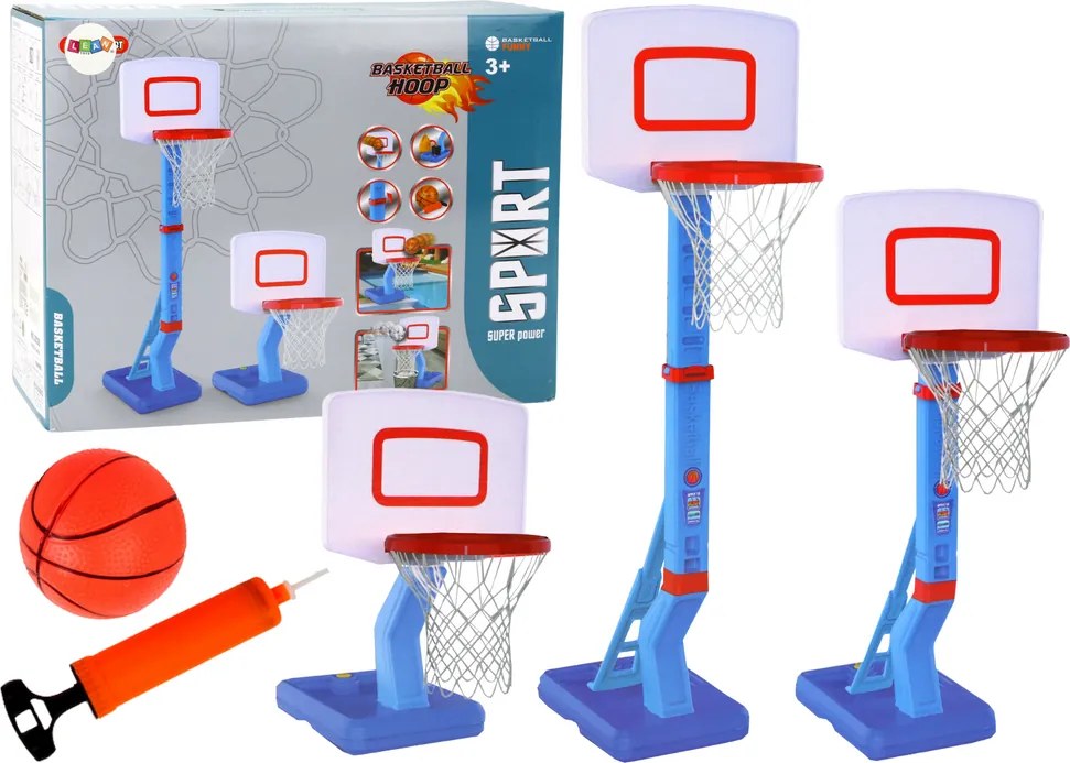 LEAN Toys Nastavitelný basketbalový koš s pumpou na míč, 138 cm, modrý