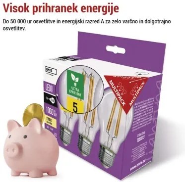 Emos lighting LED žárovka Filament A60 A CLASS/ E27 / 5 W (75 W) / 1 060 lm / teplá bílá 1525283276
