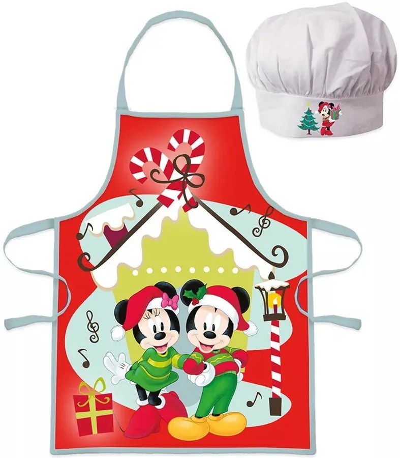 Vánoční zástěra s kuchařskou čepicí Mickey &amp; Minnie Mouse - 2 díly - pro děti 3 - 8 let