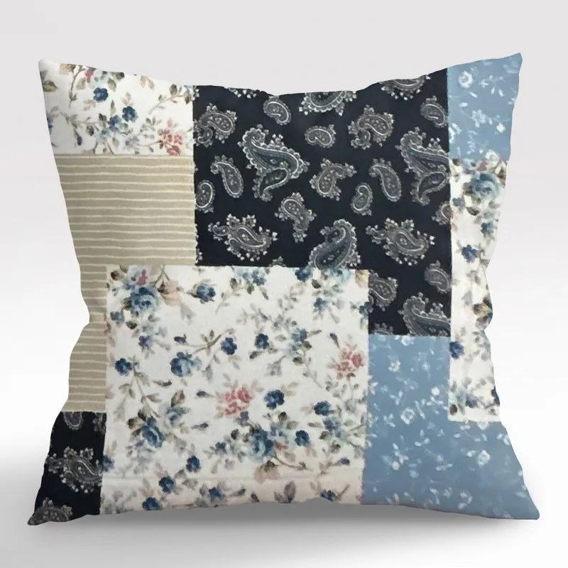 Ervi povlak na polštář FLANELOVÝ - Patchwork modrý, různé rozměry