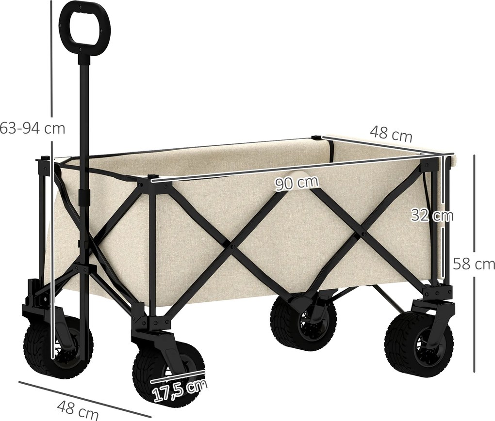 Zahradní vozík s nosností 100 kg, skládací Přepravní vozík s odnímatelnou plachtou, 90 x 48 x 92 cm Béžová barva