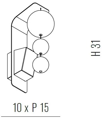 Metal Lux 251.111.04 Bolero, luxusní nástěnné svítidlo, 3 kuličky červeného skla, 1x10W GU10, výška 57cm