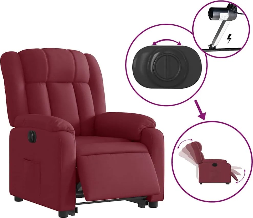 Elektrické zvedací polohovací křeslo vínové textil 3205343
