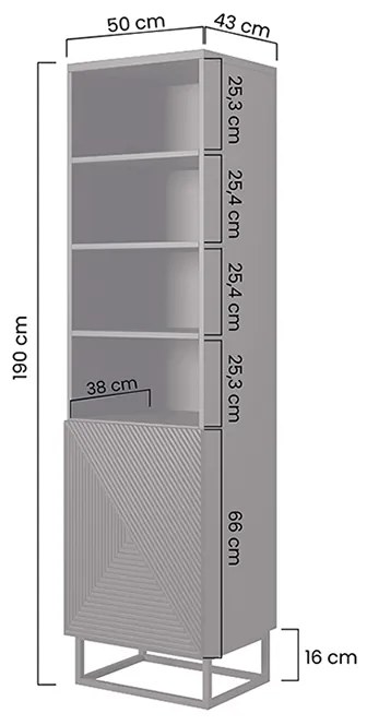 Regál Asha 50 cm na kovovém podstavci - dub artisan / černý mat