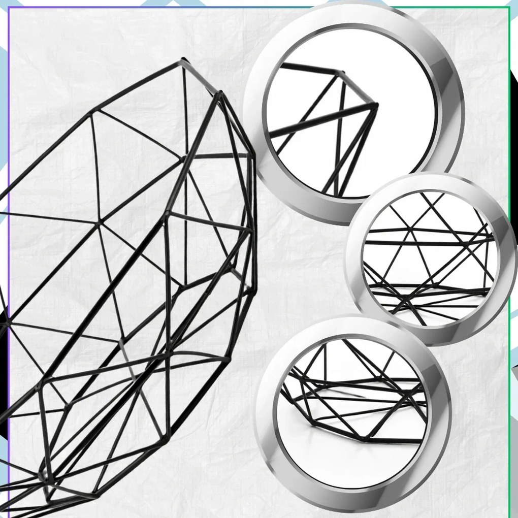 Camerazar Nízký kovový organizér na misku na ovoce s geometrickým vzorem v černé barvě