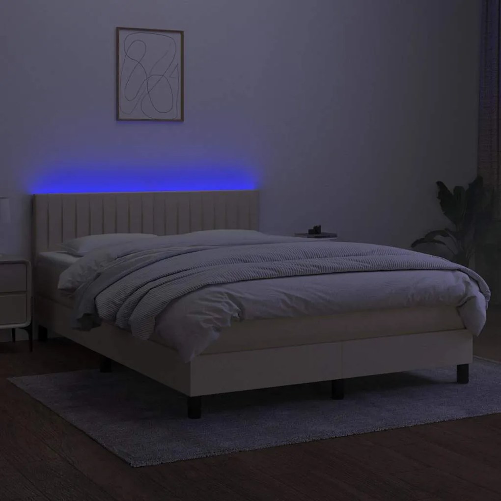 Box spring postel s matrací a LED krémová 140x190 cm textil 3133314