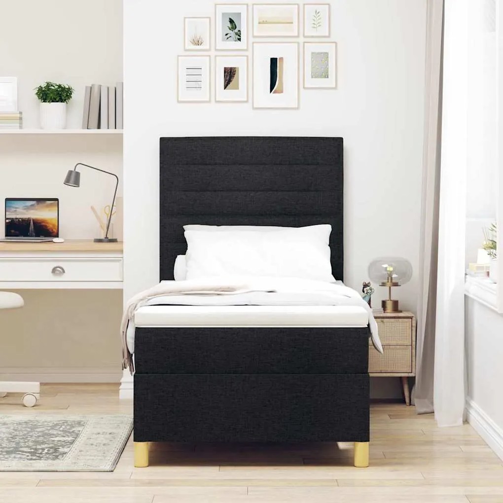 Postel s boxspringem s matrací s čelo Černá 80 x 200 cm textil 3339499