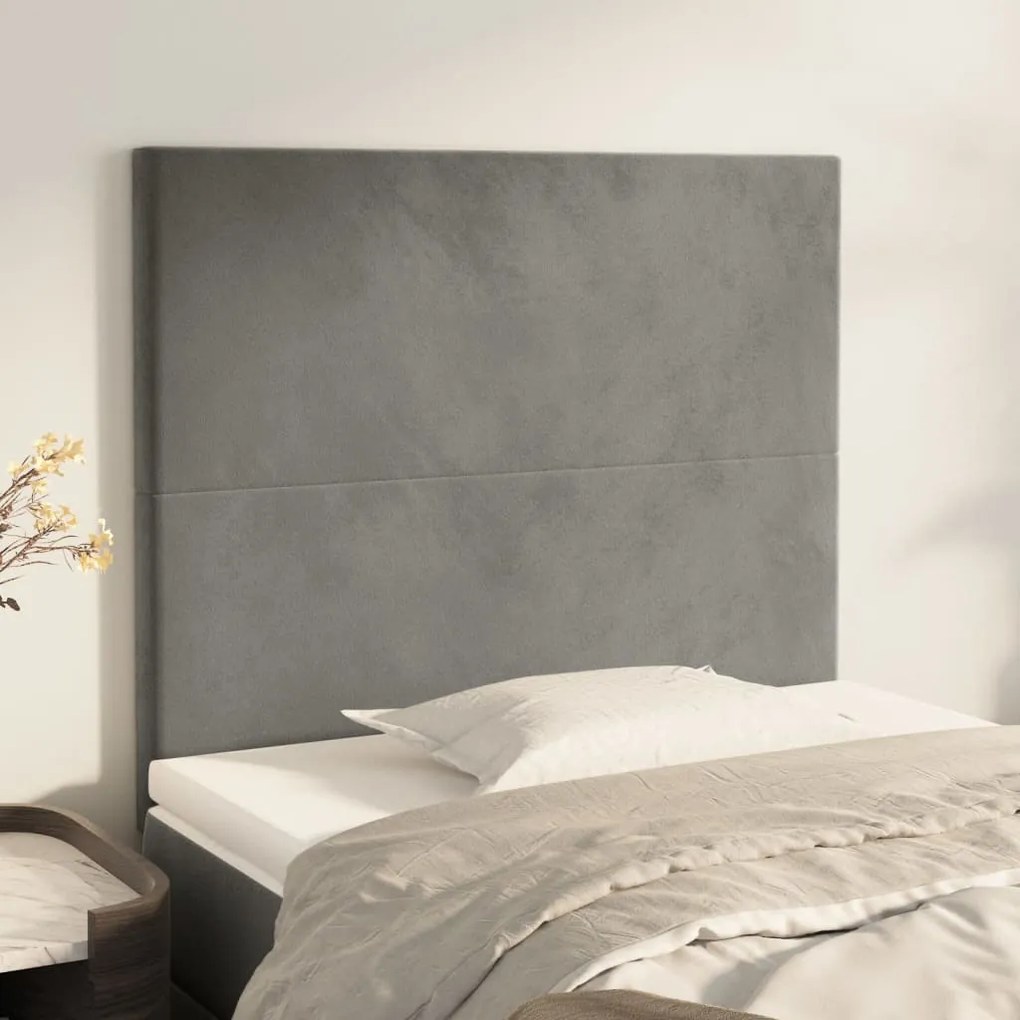 Čelo postele světle šedé 100x5x118/128 cm sametové 3116094