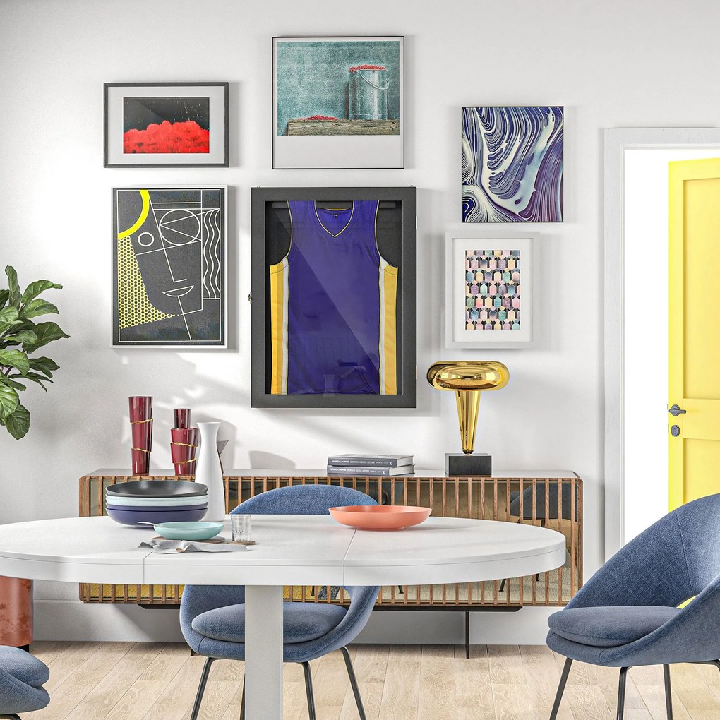 HOMCOM Rámová skříň T-rám pro dresy akrylové dveře s vnitřním filcovým potahem 60 x 6,5 x 80 cm černá