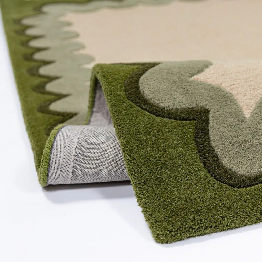 Zelený/v přírodní barvě ručně tkaný vlněný koberec 140x200 cm Wiggle Wool – Flair Rugs