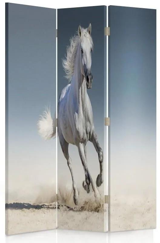 Ozdobný paraván Bílý cválající kůň - 110x170 cm, třídílný, klasický paraván