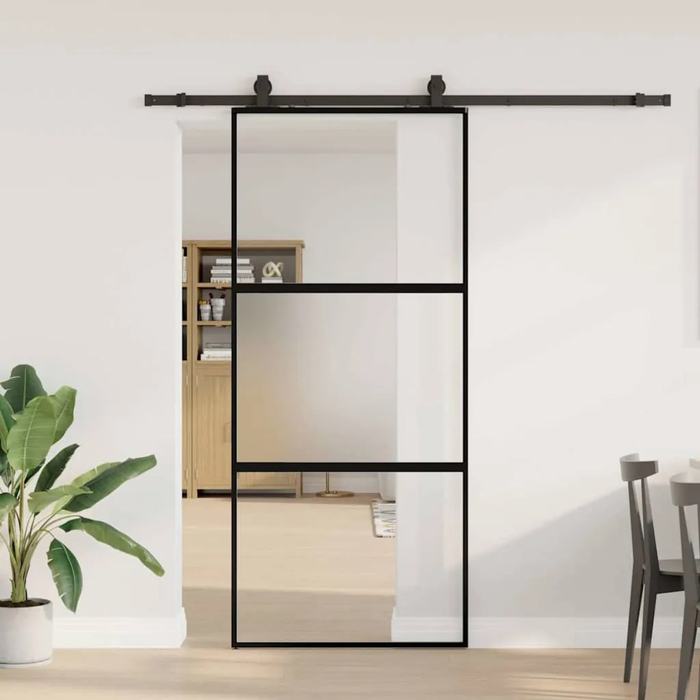 Posuvné dveře se sadou kování černé 90x205 cm Tvrzené sklo 3375878